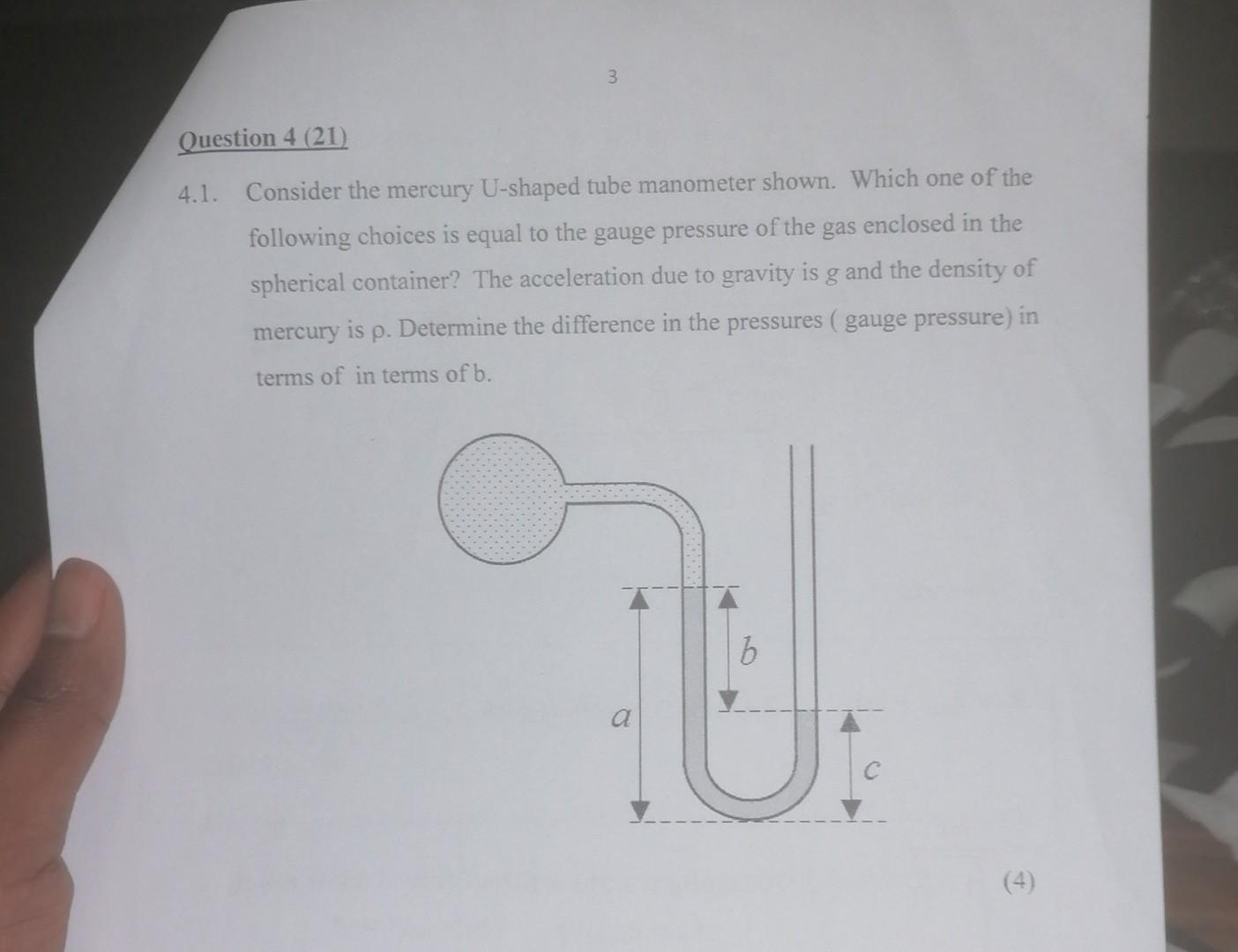 1. Consider the mercury U-shaped tube manometer | Chegg.com