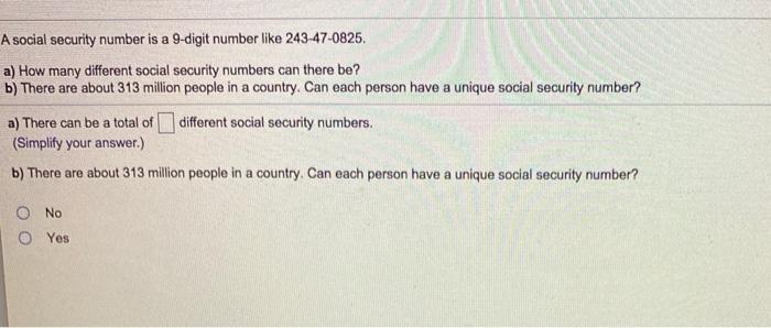 Solved A social security number is a 9-digit number like | Chegg.com