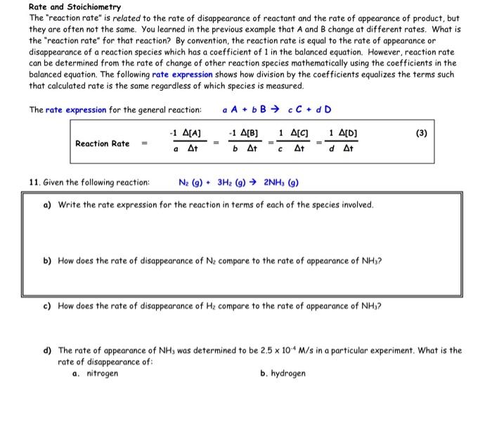 Solved Rate and Stoichiometry The "reaction rate" is related | Chegg.com