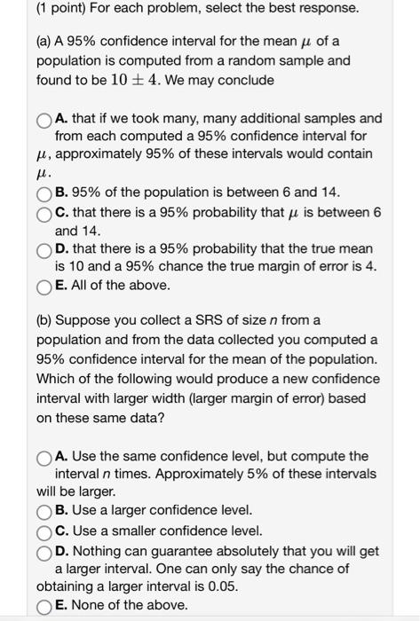 Solved ( 1 point) For each problem, select the best | Chegg.com