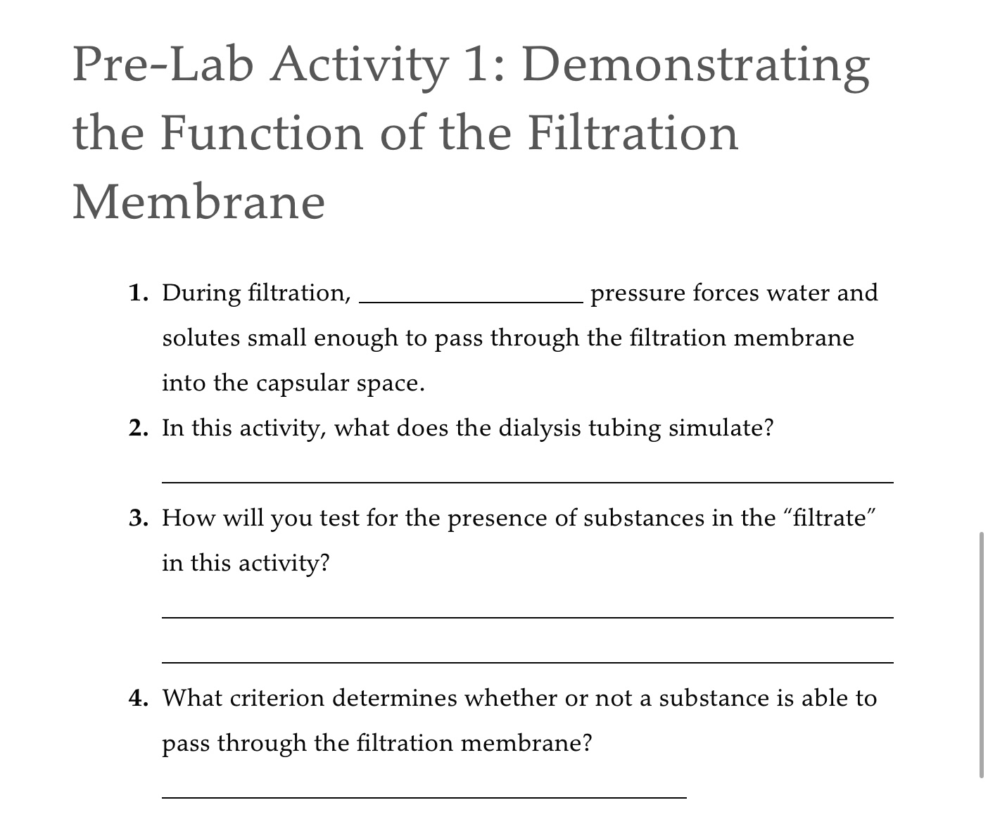 Solved Pre-Lab Activity 1: Demonstrating the Function of the | Chegg.com