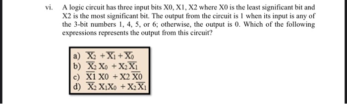 Solved vi. A logic circuit has three input bits X0, X1, X2 | Chegg.com