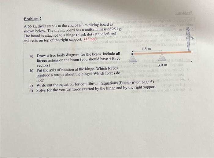 Solved Problem 2 A 66 kg diver stands at the end of a 3 m | Chegg.com