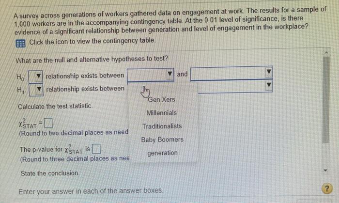 Solved A survey across generations of workers gathered data | Chegg.com