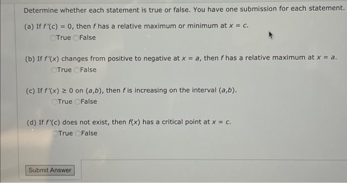Solved Determine whether each statement is true or false. | Chegg.com