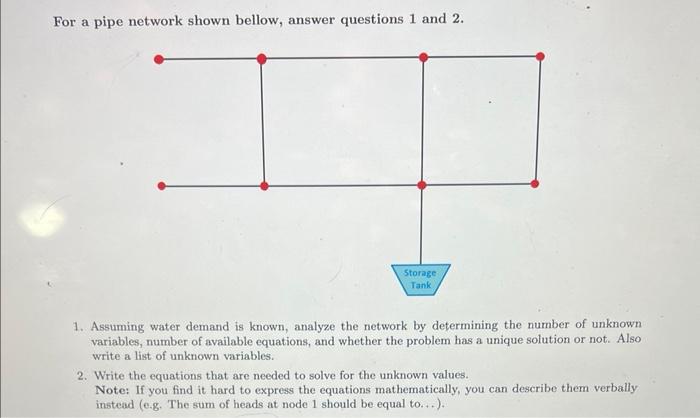 Solved For a pipe network shown bellow, answer questions 1 | Chegg.com