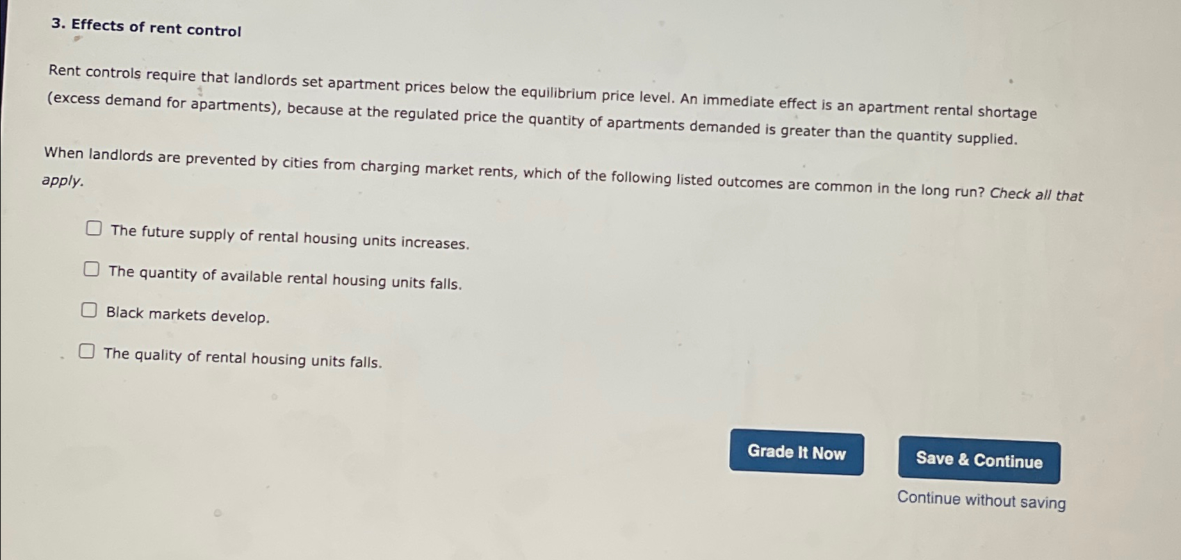 Solved Effects of rent controlRent controls require that | Chegg.com