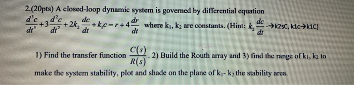 Solved 2.(20pts) A closed-loop dynamic system is governed by | Chegg.com