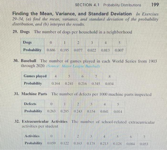 Solved Finding the Mean, Variance, and Standard Deviation In | Chegg.com