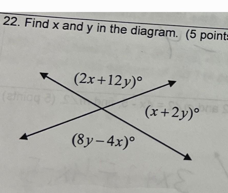 Solved 22. Find x and y in the diagram. (5 point | Chegg.com