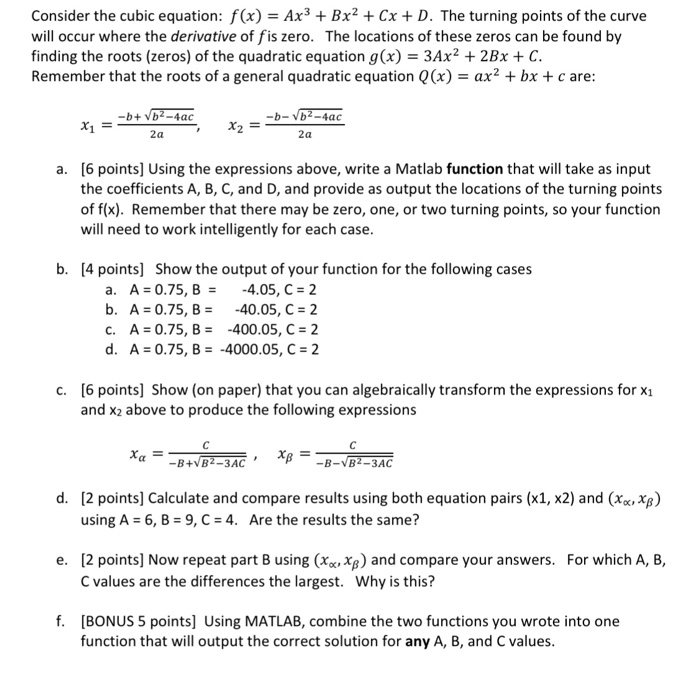 Solved Consider the cubic equation: f(x) = Ax3 + Bx2 + (x + | Chegg.com