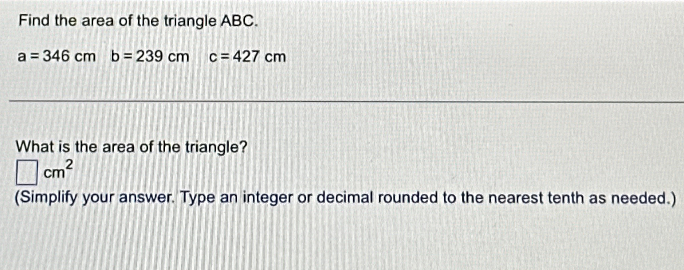 Solved Find the area of the triangle | Chegg.com
