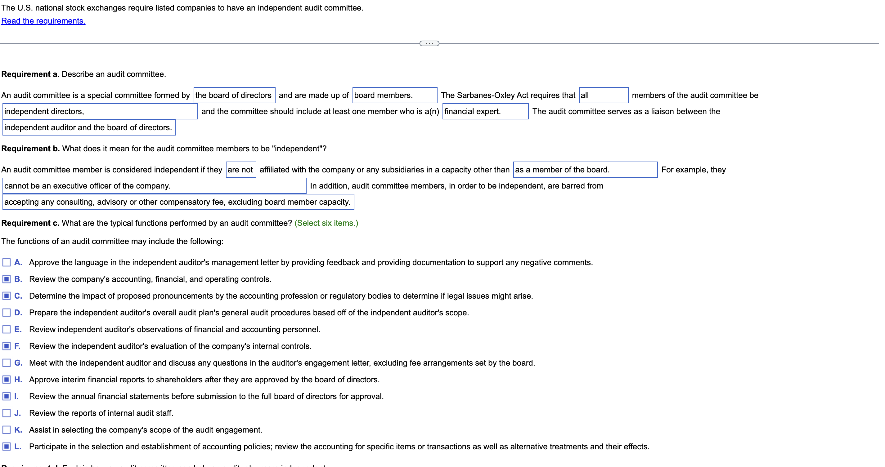 Solved Requirement d. ﻿Explain how an audit committee can | Chegg.com