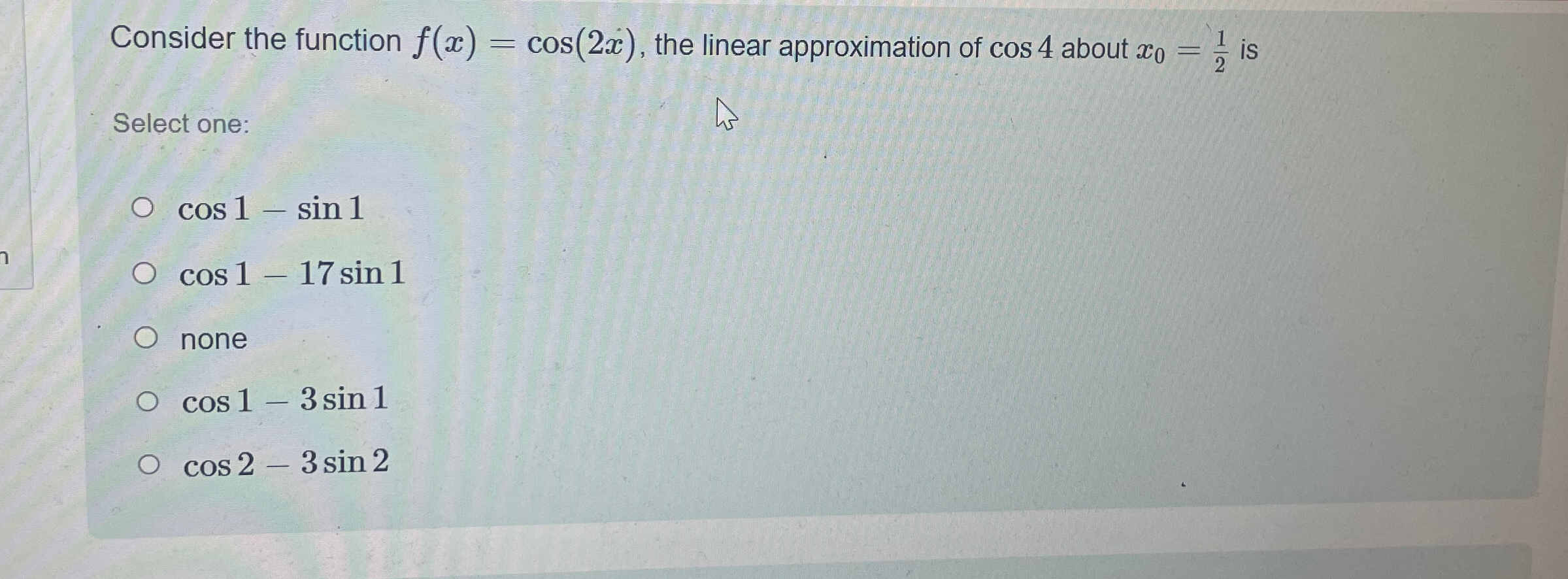 Solved Consider the function f(x)=cos(2x), ﻿the linear | Chegg.com