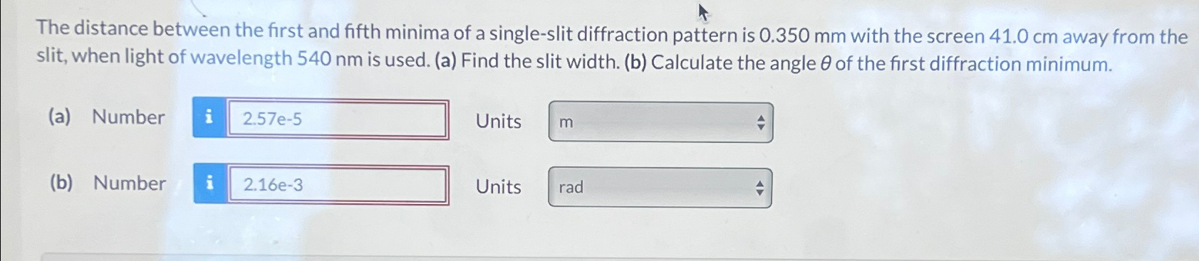 Solved The distance between the first and fifth minima of a | Chegg.com
