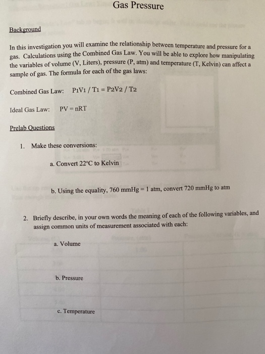 Solved Gas Pressure Background In this investigation you | Chegg.com