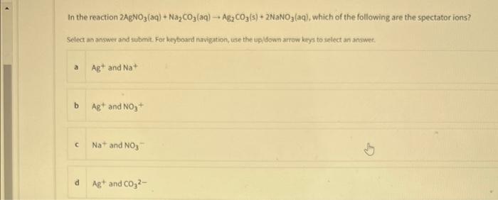 Solved In the reaction 2AgNO3(aq)+Na2CO3(aq)→Ag2CO3( | Chegg.com