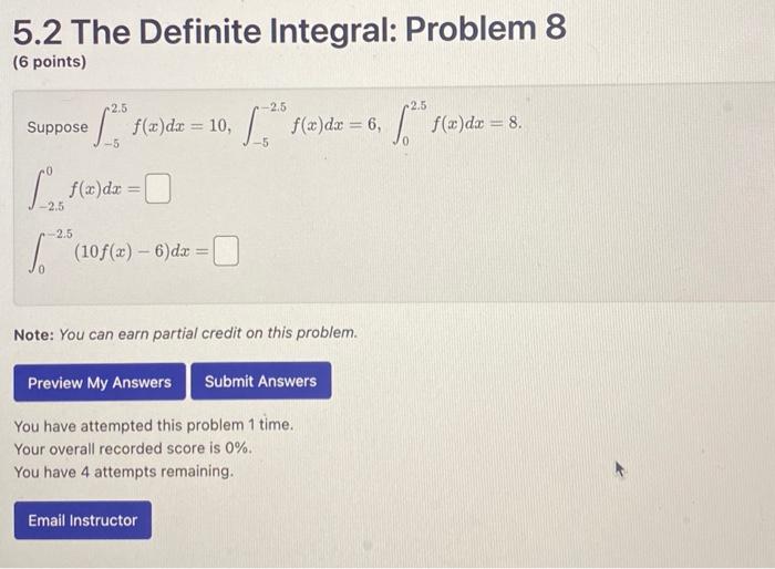 5.2 The Definite Integral: Problem 8 (6 points) | Chegg.com