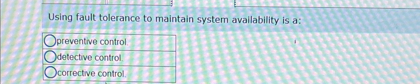 Solved Using fault tolerance to maintain system availability | Chegg.com