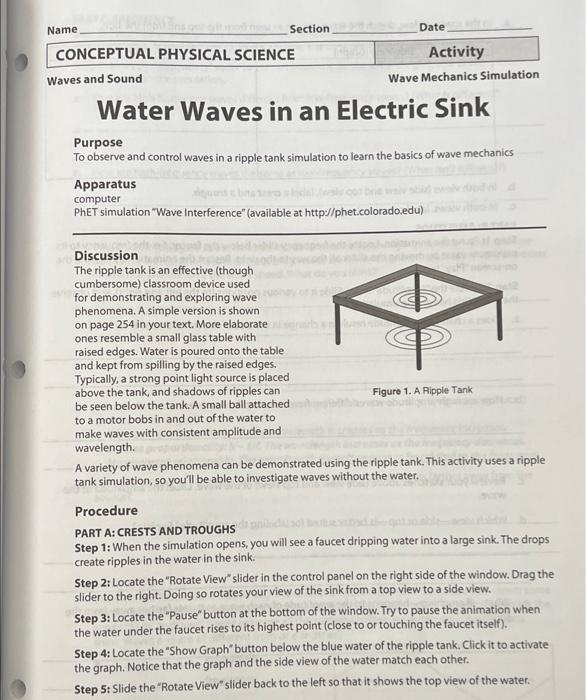 Solved Water Waves in an Electric SInK Purpose To observe | Chegg.com