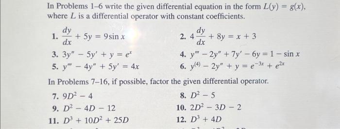 Solved In Problems 1-6 write the given differential equation | Chegg.com