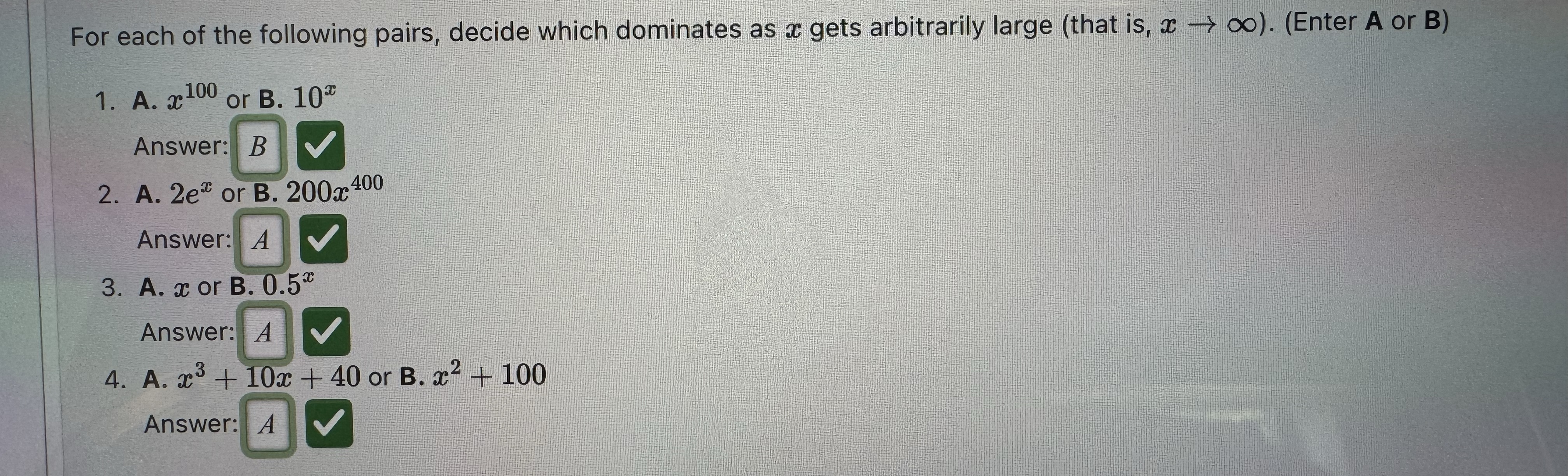 Solved For each of the following pairs, decide which | Chegg.com