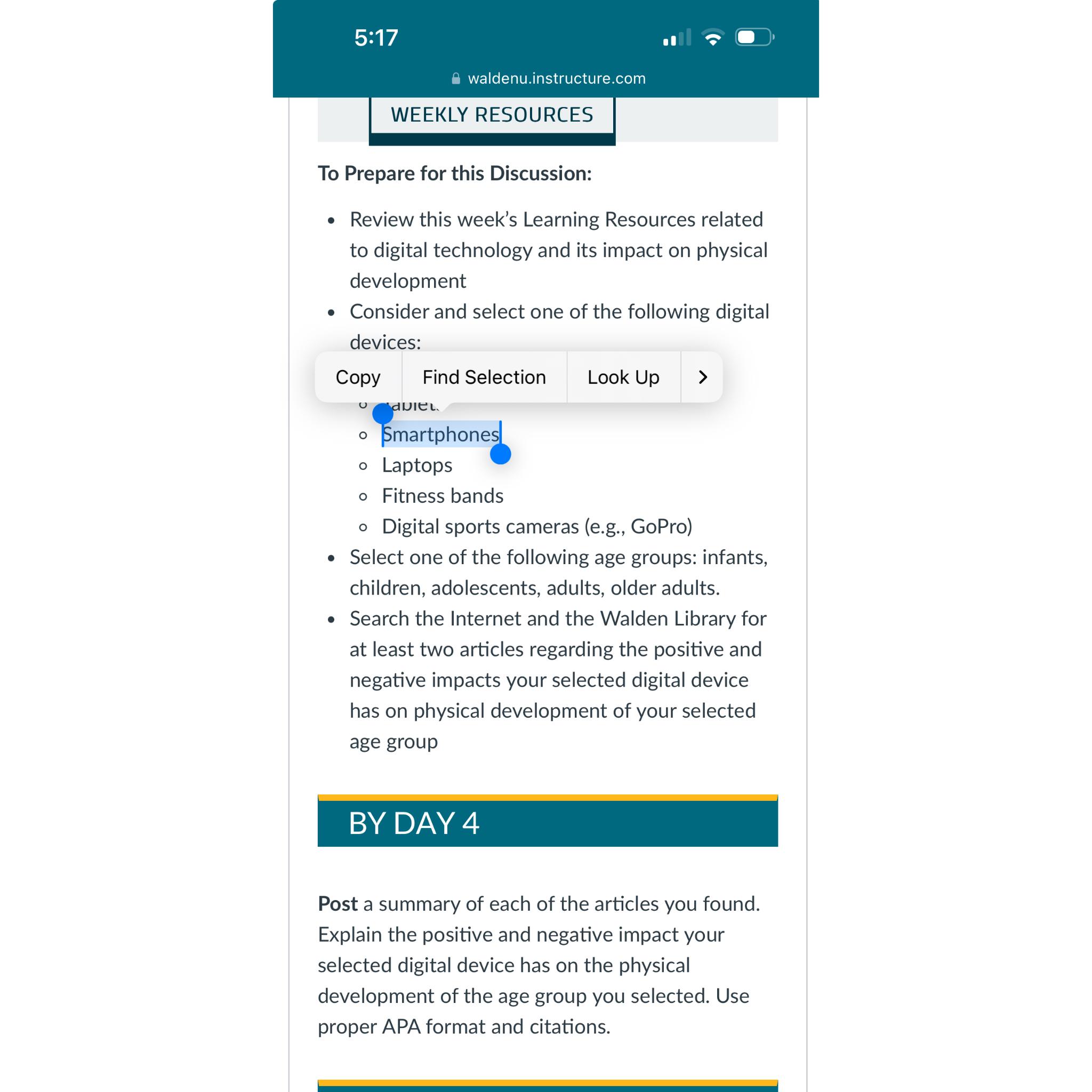 Solved 5:17В ﻿waldenu.instructure.comWEEKLY RESOURCESTo | Chegg.com
