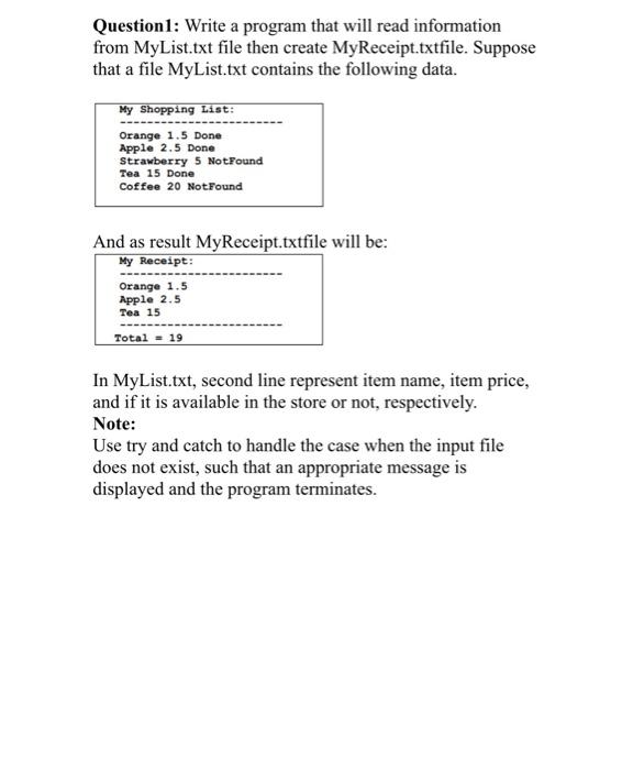 Solved Question1: Write a program that will read information | Chegg.com