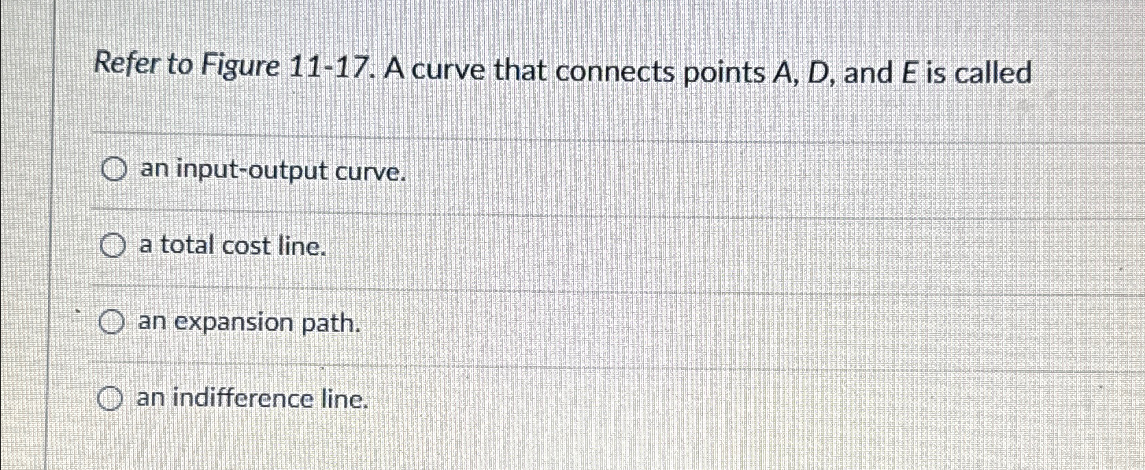 Solved Refer to Figure 11-17. ﻿A curve that connects points | Chegg.com