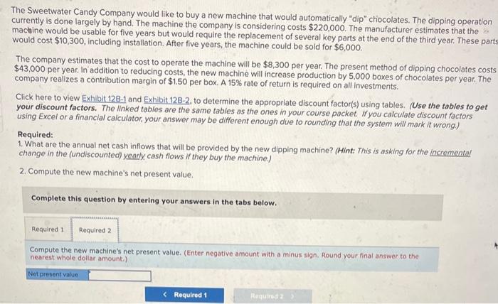 The Sweetwater Candy Company would like to buy a new | Chegg.com