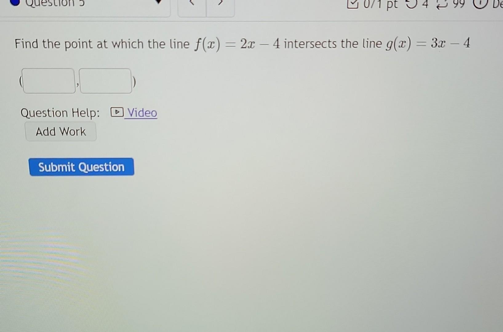 Solved Find the point at which the line f(x)=2x−4 intersects | Chegg.com