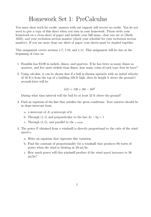 Solved Homework Set 1: PreCalculus You must show work for | Chegg.com