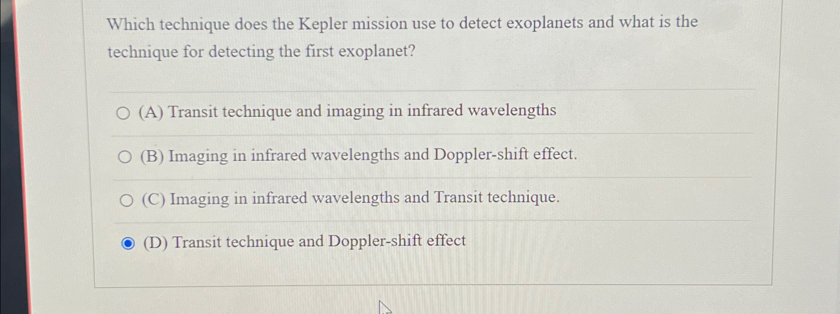Solved Which technique does the Kepler mission use to detect | Chegg.com