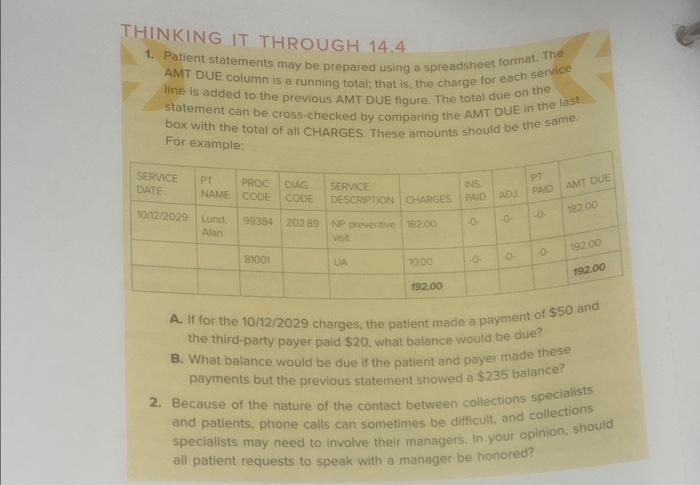 Solved FHINKING IT THROUGH 14.4 1. Patient statements may be | Chegg.com