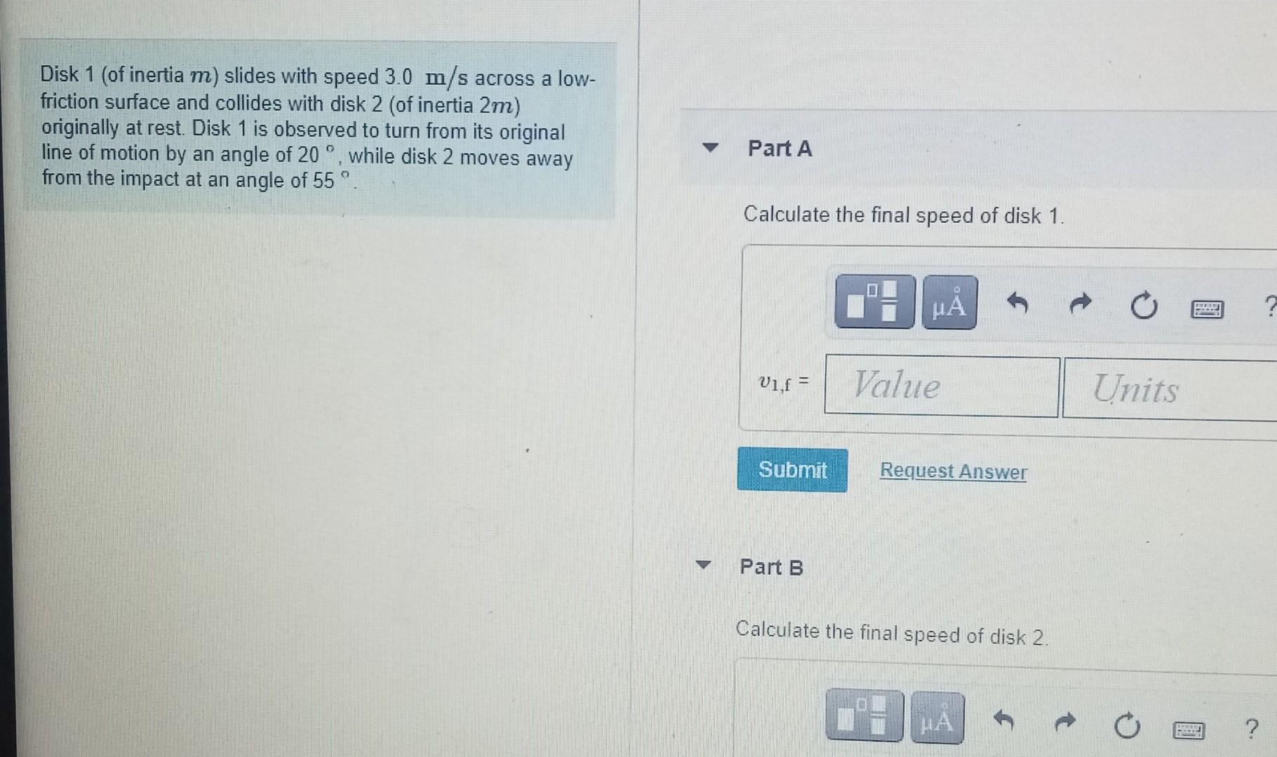Solved Disk 1 (of inertia m) slides with speed 3.0 m/s | Chegg.com