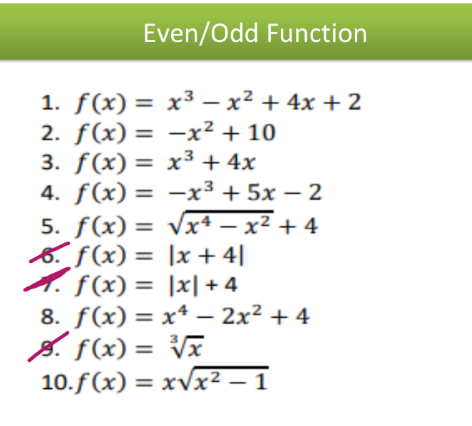 Solved Even/Odd FunctionEven Function: ,y=f(x) ﻿is Even | Chegg.com