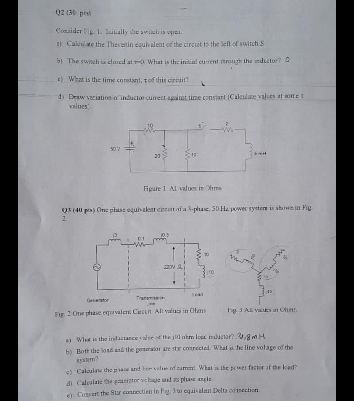 Solved Q2 (30 ﻿pts)Consider Fig. 1. ﻿Initially the switch is | Chegg.com