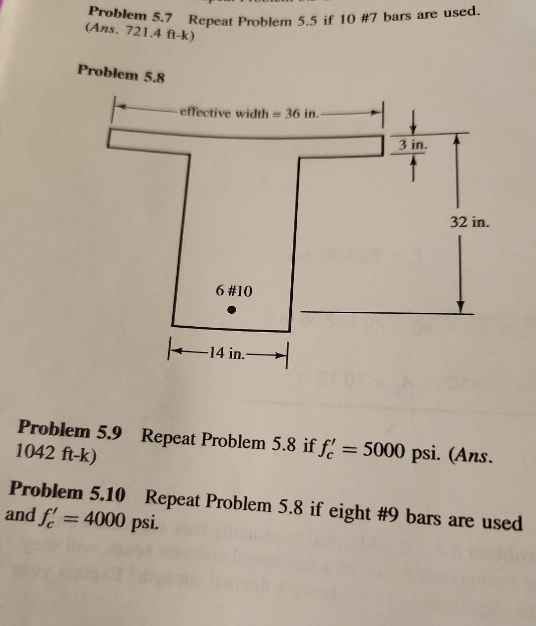 Solved Problem 5.7 Repeat Problem 5.5 if 10#7 bars are used. | Chegg.com