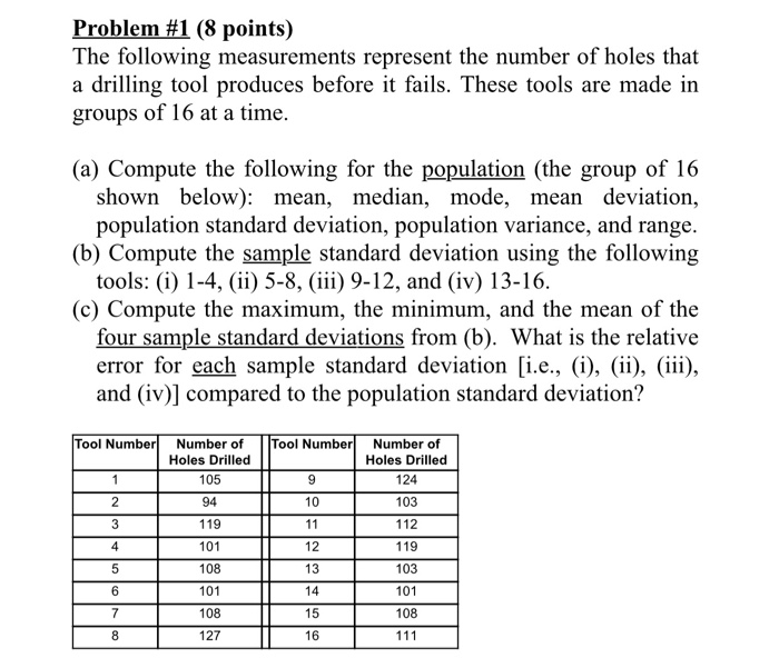 Solved Problem #1 (8 points) The following measurements | Chegg.com