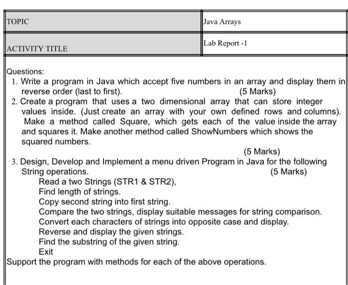 Solved Topic Java Arrays Lab Report 1 Activity Title