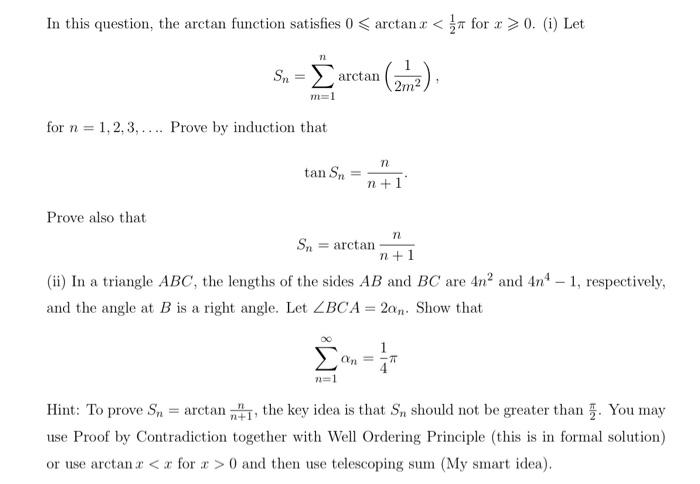 Solved In this question, the arctan function satisfies | Chegg.com