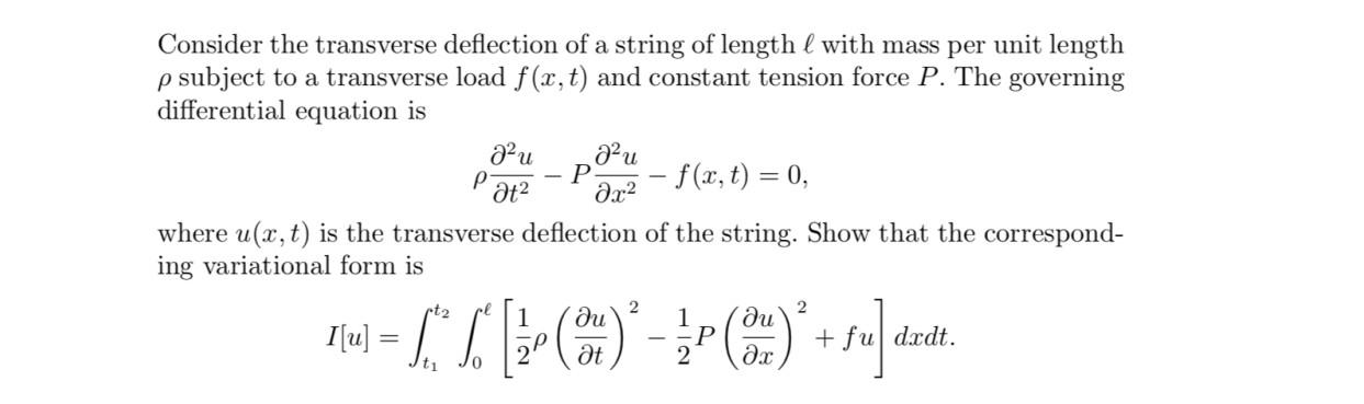 Solved Consider the transverse deflection of a string of | Chegg.com