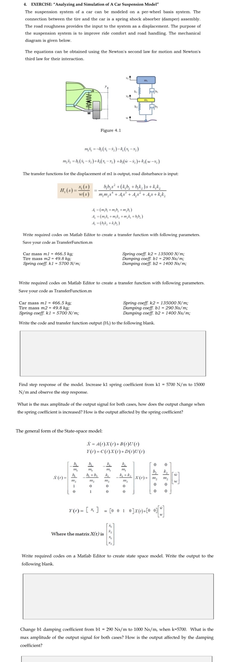 EXERCISE: "Analyzing and Simulation of A Car | Chegg.com