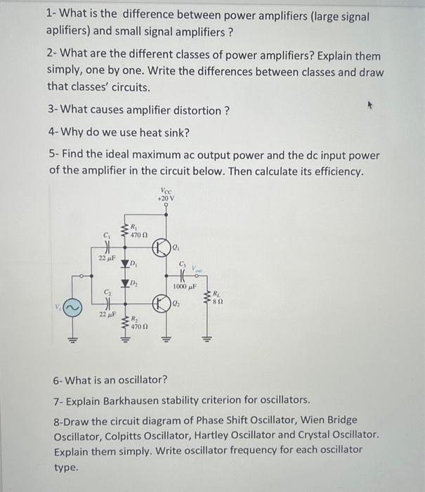 Solved 1- What is the difference between power amplifiers | Chegg.com
