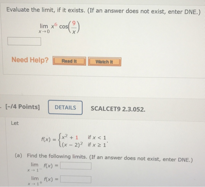 Solved Evaluate the limit, if it exists. (If an answer does | Chegg.com