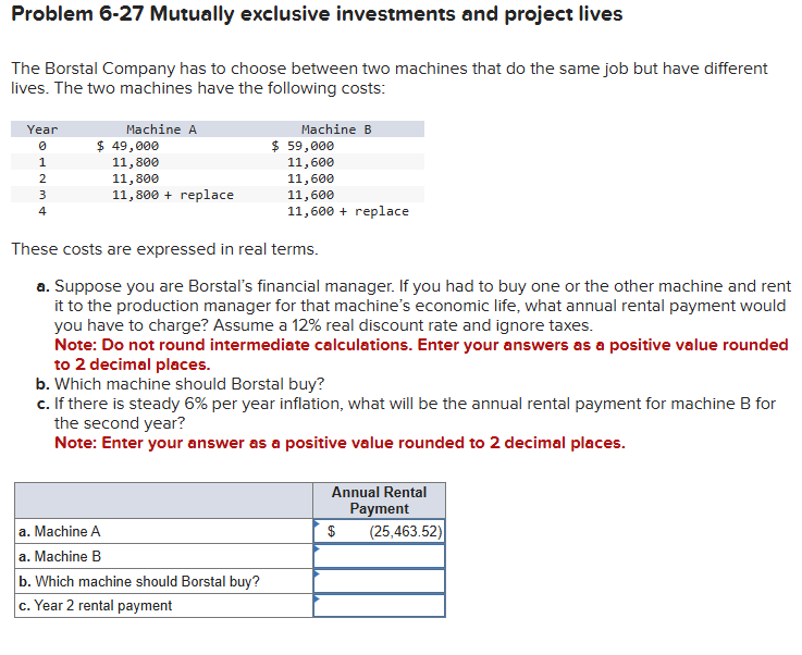 Solved Problem 6-27 ﻿Mutually exclusive investments and | Chegg.com