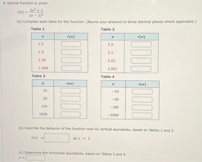 Solved A rational function is given. r(x)=(x−2)23x2+1 (a) | Chegg.com