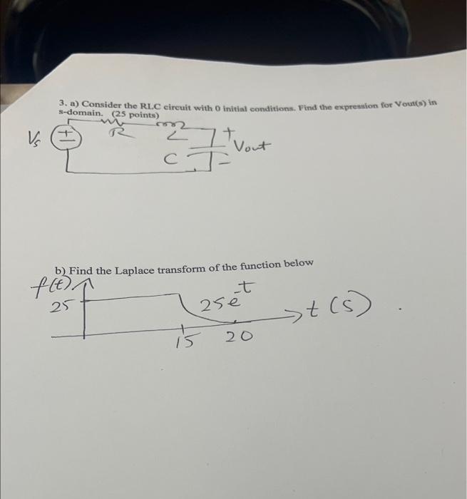Solved 3. a) Consider the RLC circuit with 0 initial | Chegg.com
