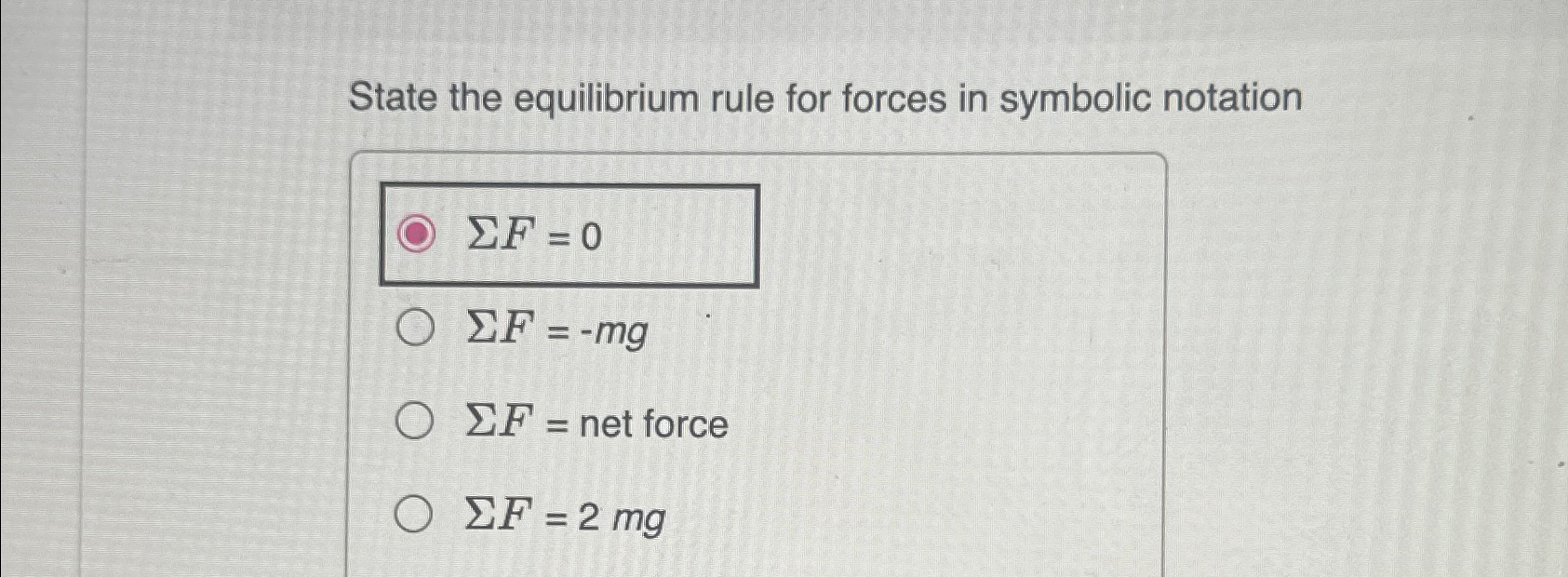 Solved State the equilibrium rule for forces in symbolic | Chegg.com