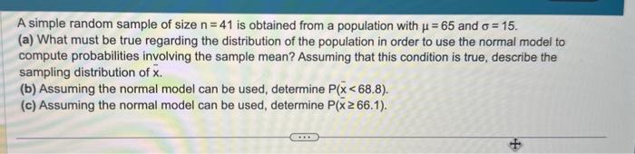 Solved A simple random sample of size n=41 is obtained from | Chegg.com